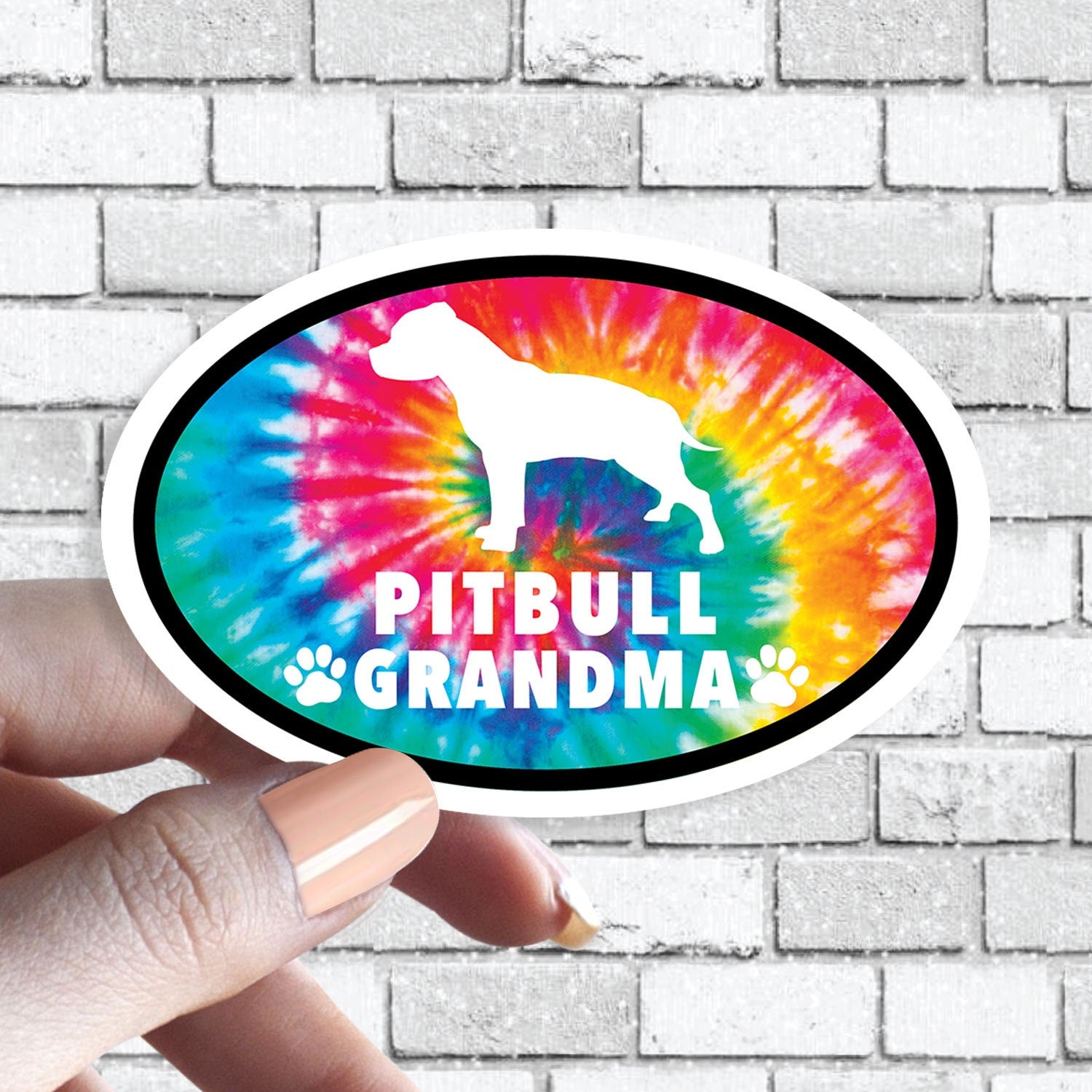 Pitbull Grandma - Pitbull Dog Grandparent Oval Tie Dye Dog Sticker ...